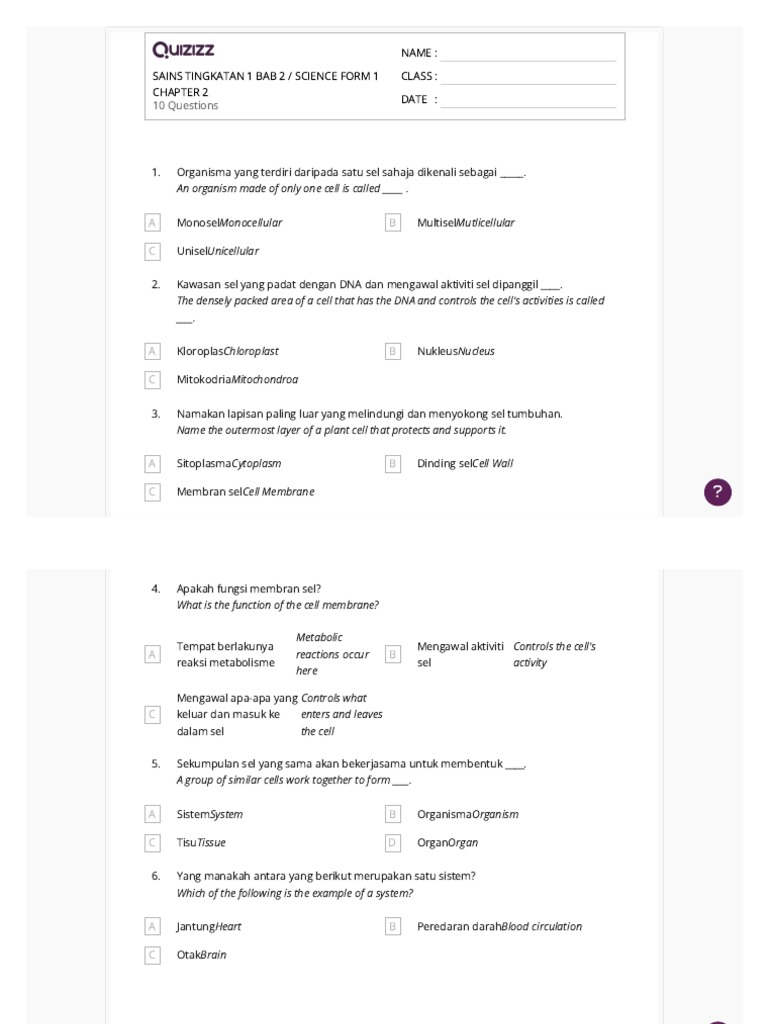 Sains Tingkatan 1 Bab 2 - Science Form 1 Chapter 2 | PDF | Kesehatan Holistik