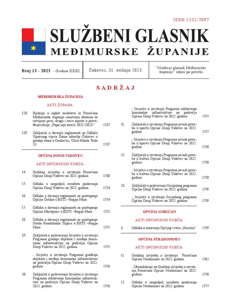 Službeni Glasnik Međimurske Županije Broj 13. Iz 2023. Godine | PDF