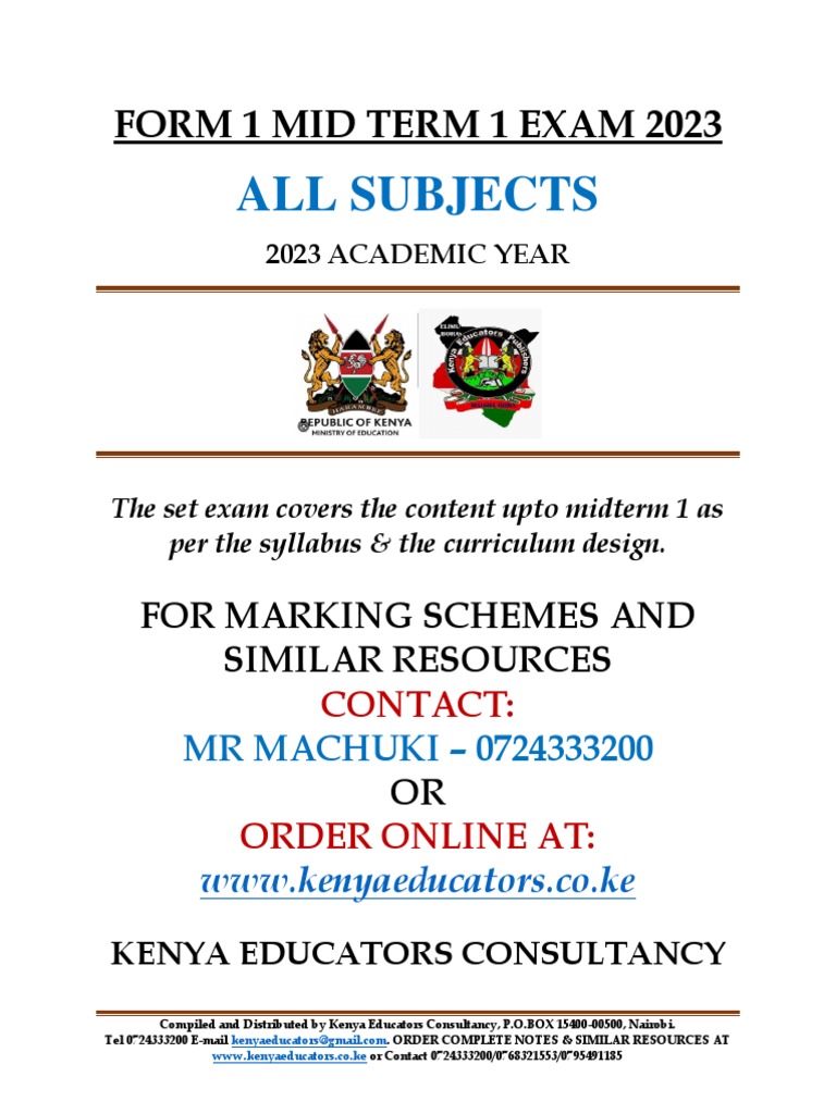 Form. 1 Midterm 1 Exam 2023 | PDF | Enzyme | Mixture
