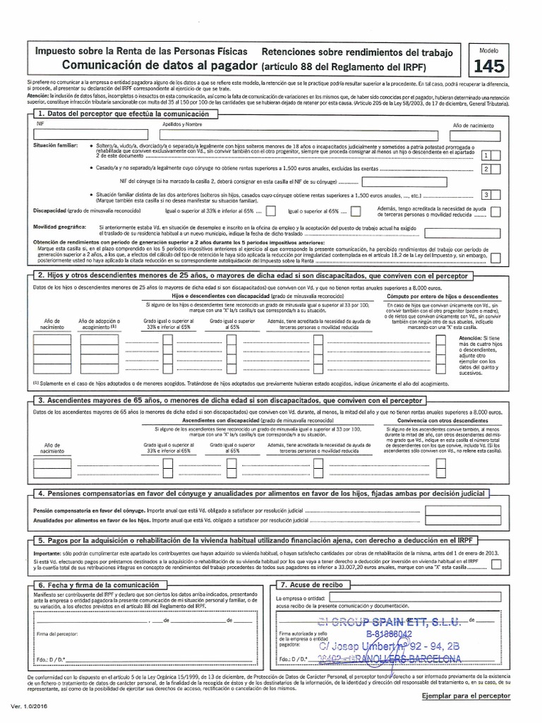Modelo 145 Irpf Trabajadores Pdf