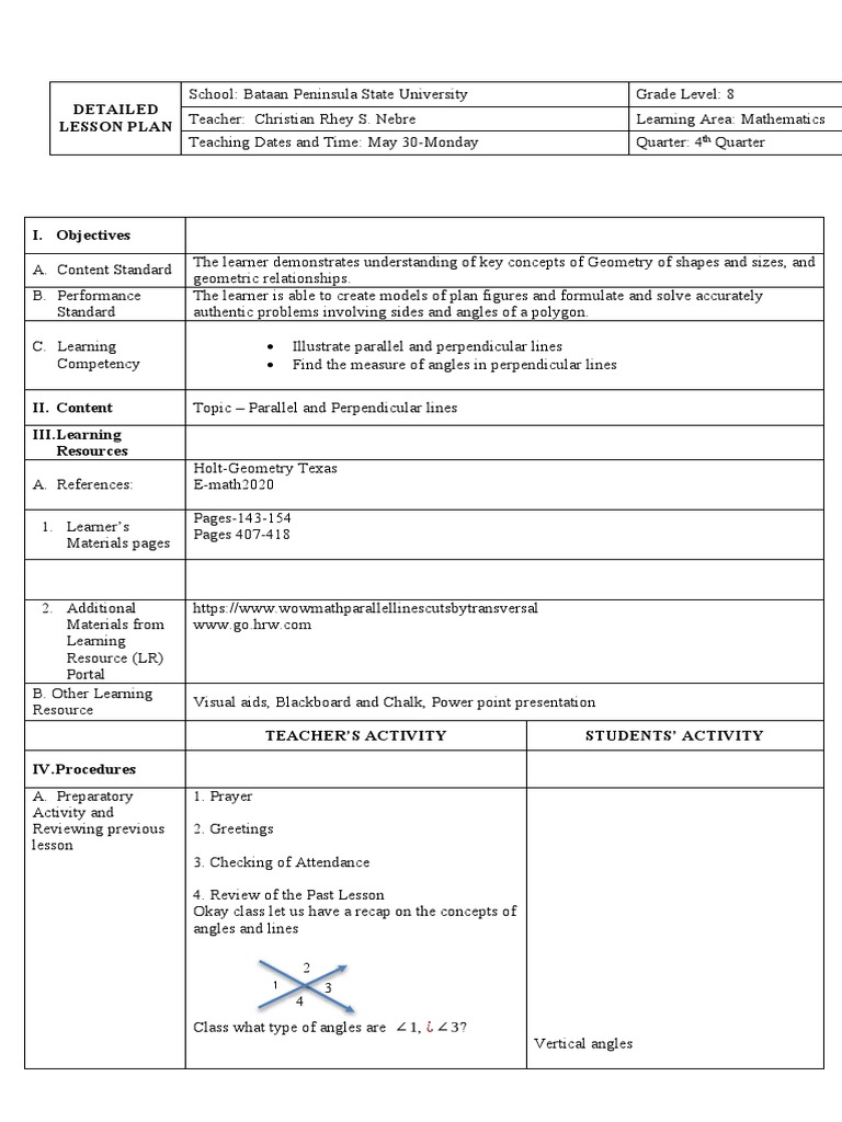 LP Parallel and Perpendicular Lines | PDF | Line (Geometry) | Perpendicular