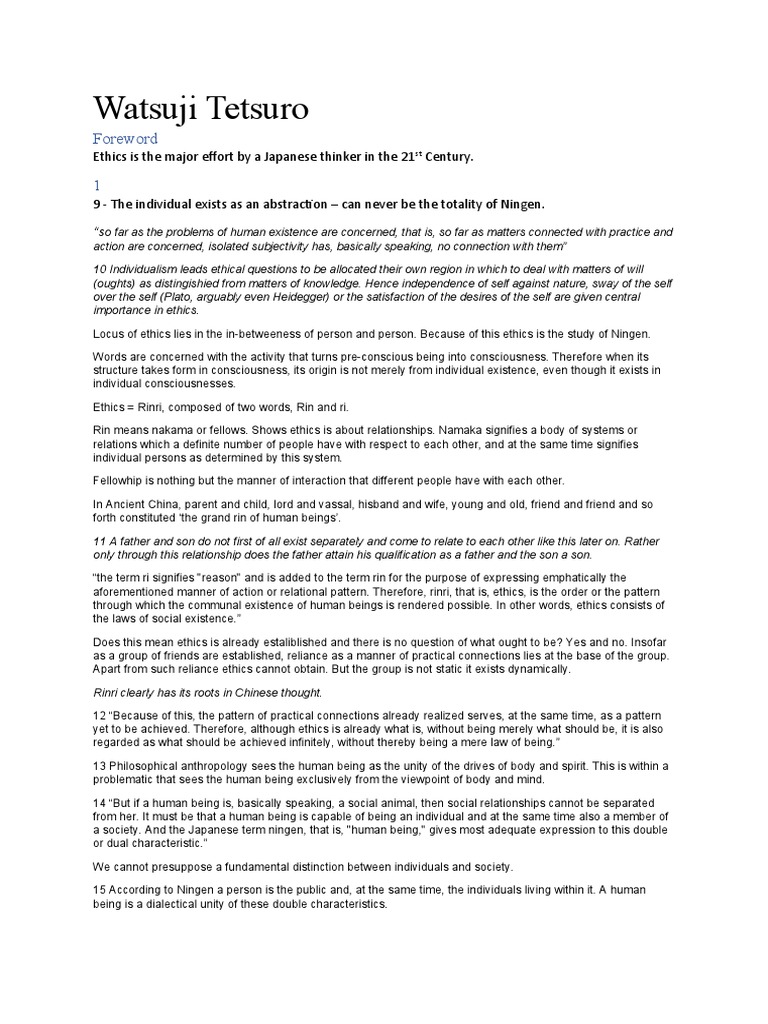 Watsuji Tetsuro | PDF | Authenticity (Philosophy) | Consciousness