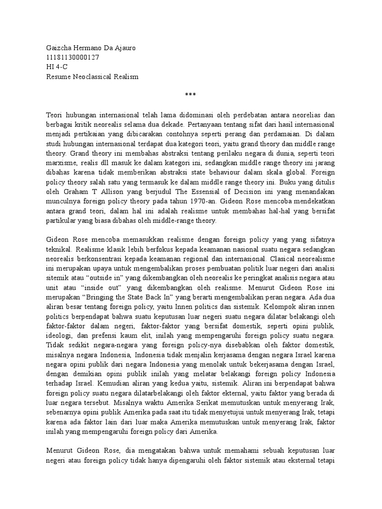 Neoclassical Realism dalam Kebijakan Luar Negeri | PDF