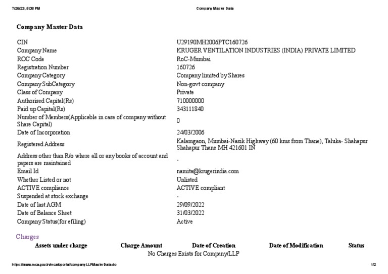 Company Master Data for Kruger Ventilation | PDF | Financial Economics ...