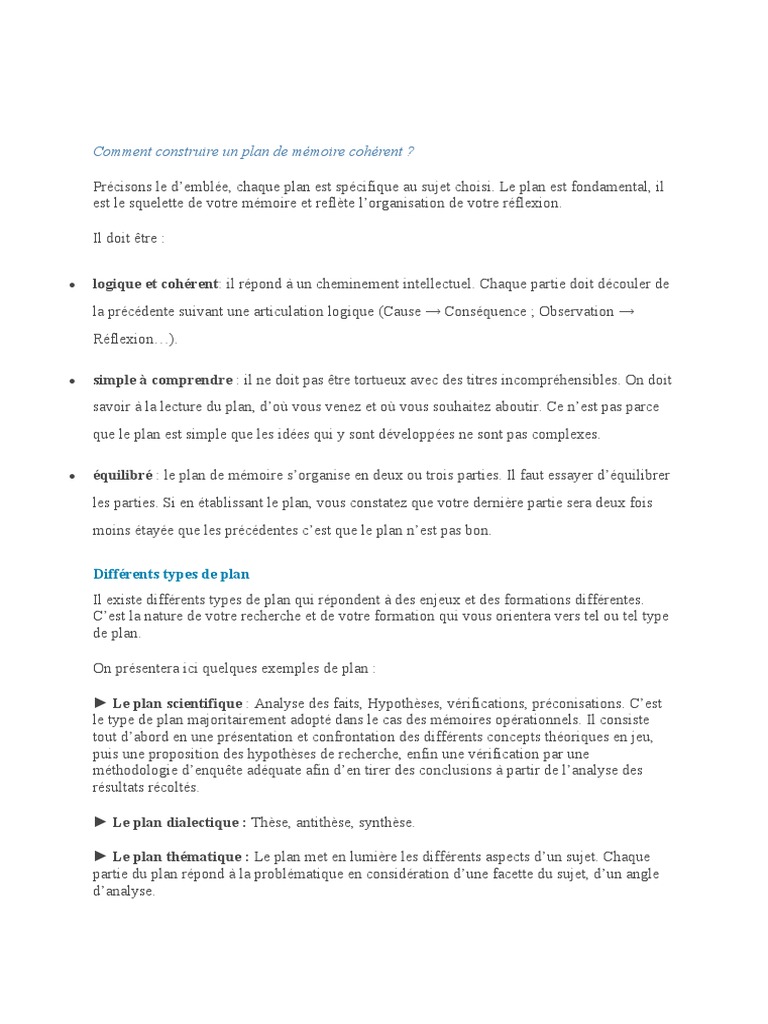 Comment Construire Un Plan de Mémoire Cohérent | PDF