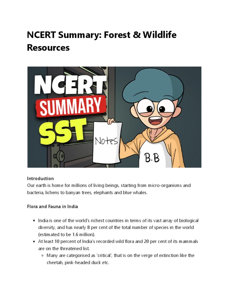 NCERT Summary Forest - Wildlife Resources | PDF | Endangered Species ...