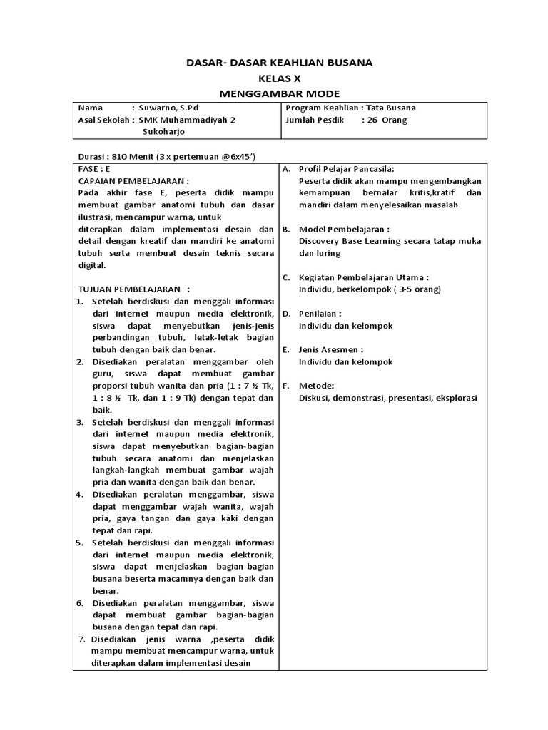 Modul Ajar Dasar - Dasar Keahlian Busana (Pak Warno) | PDF