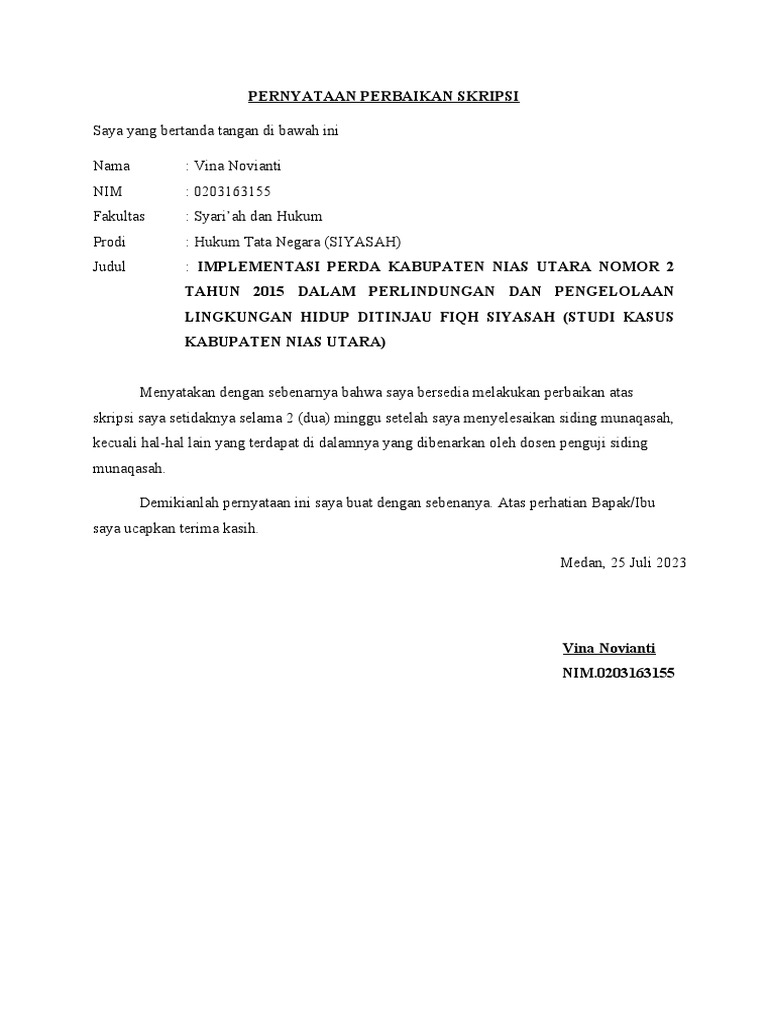 Pernyataan Perbaikan Skripsi | PDF