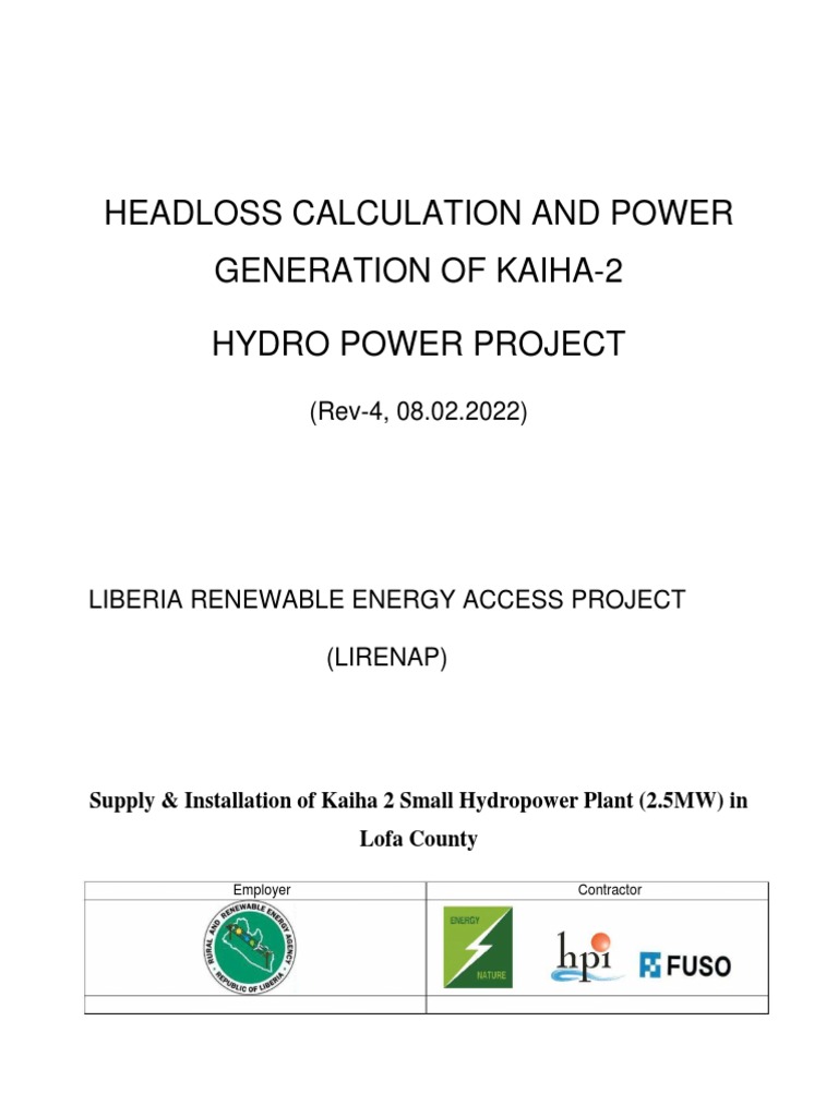 Net Head and Power Calculation for Kaiha 2 | PDF | Hydroelectricity ...