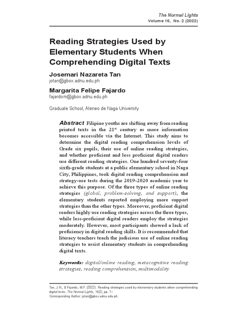 Reading Strategies Used by Elementary Students When Comprehending ...