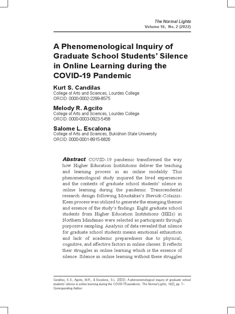 A Phenomenological Inquiry of Graduate School Students' Silence in ...