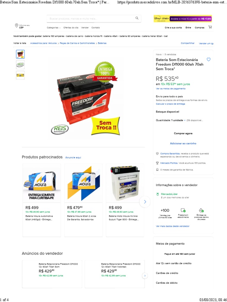 Bateria Som Estacionária Freedom Df1000 60ah 70ah Sem Troca Parcelamento Sem Juros | PDF ...