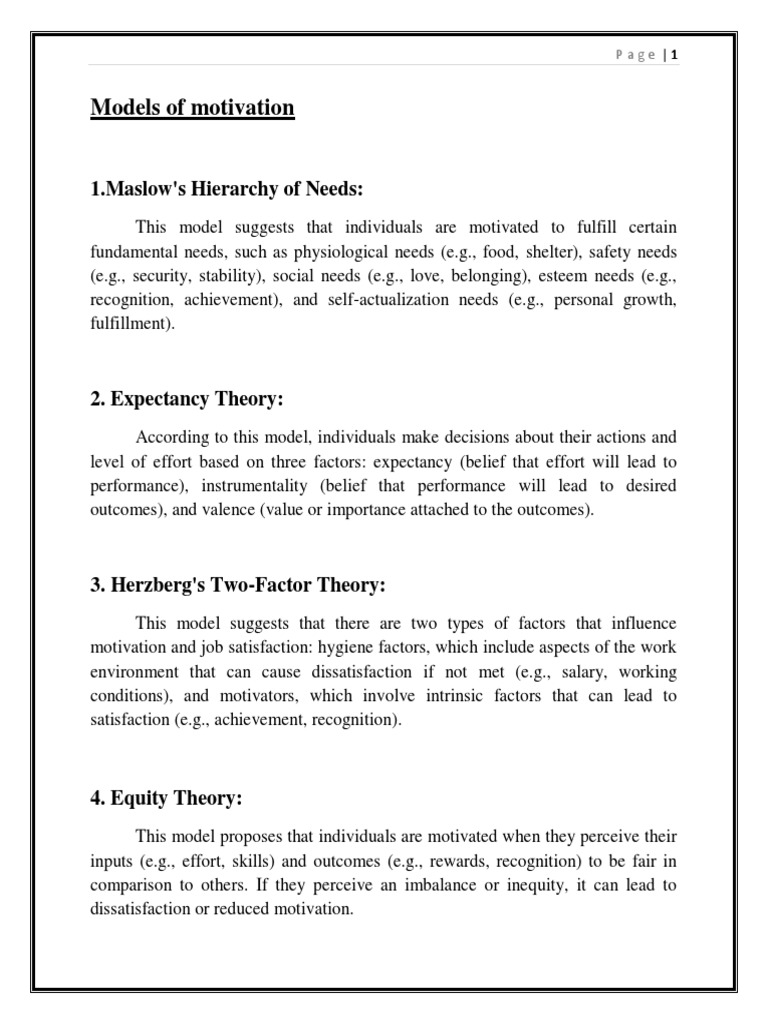 Models of Motivation | PDF | Motivational | Motivation