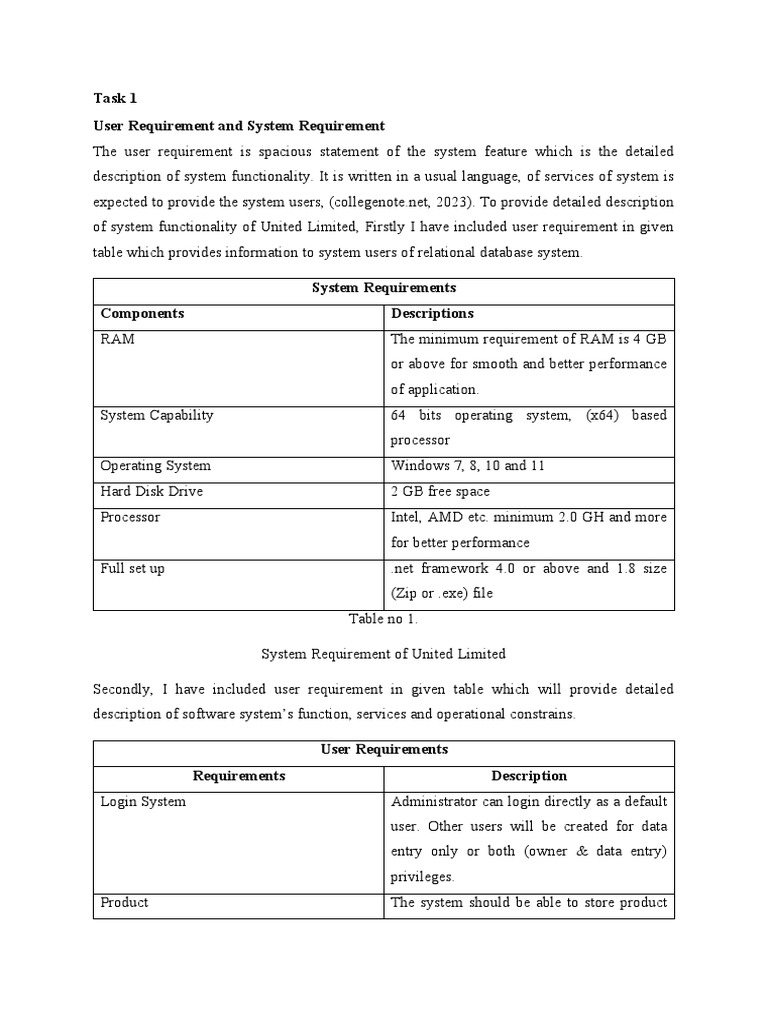 Complete Query - User Requirement and System Requirement | Download ...