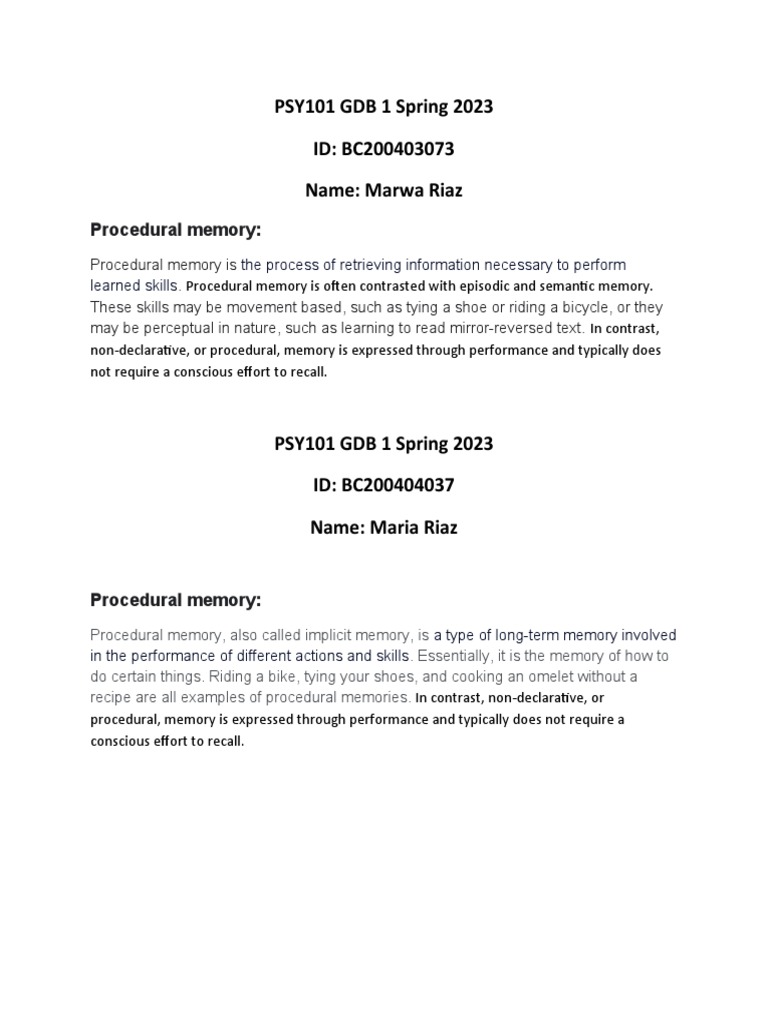 PSY101 GDB 1 Spring 2023 | PDF
