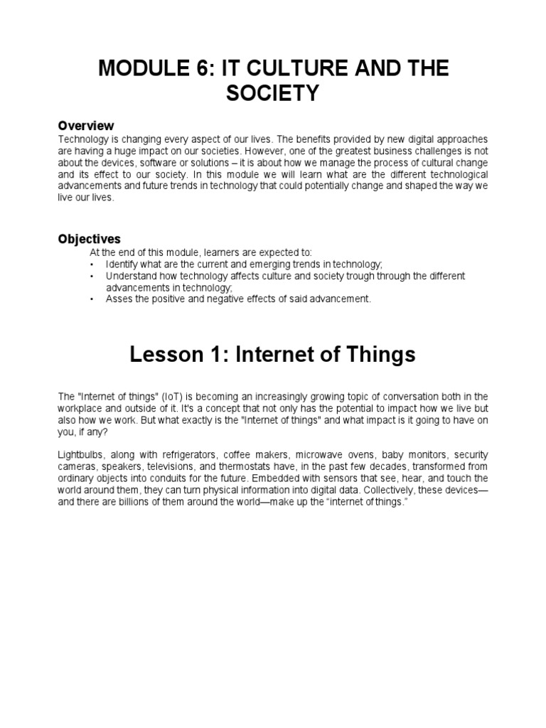 Module 6 It Culture and The Society | PDF | Internet Of Things ...