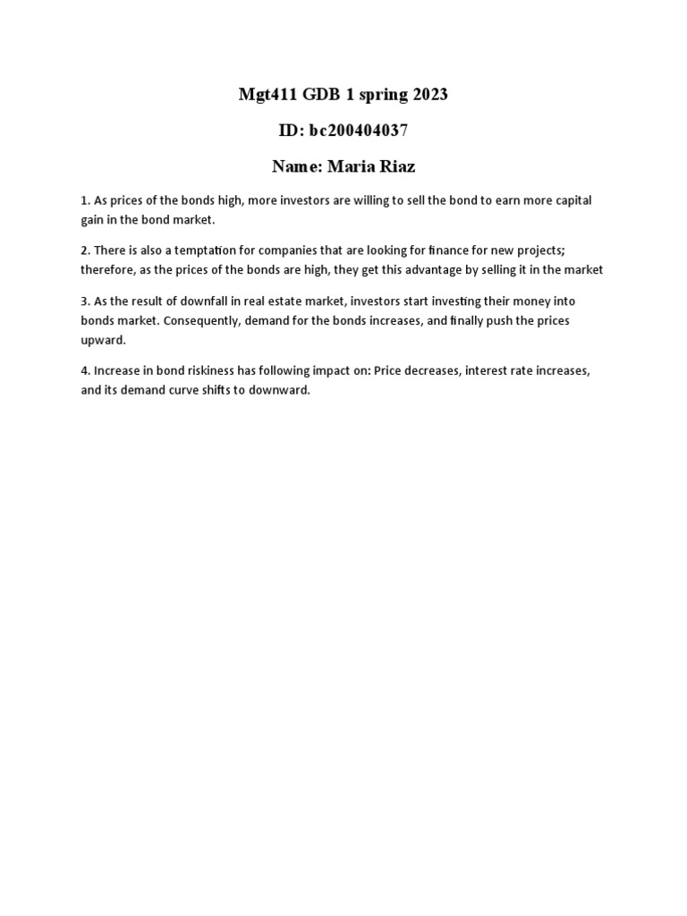 Mgt411 GDB 1 Spring 2023 | PDF | Business | Finance & Money Management