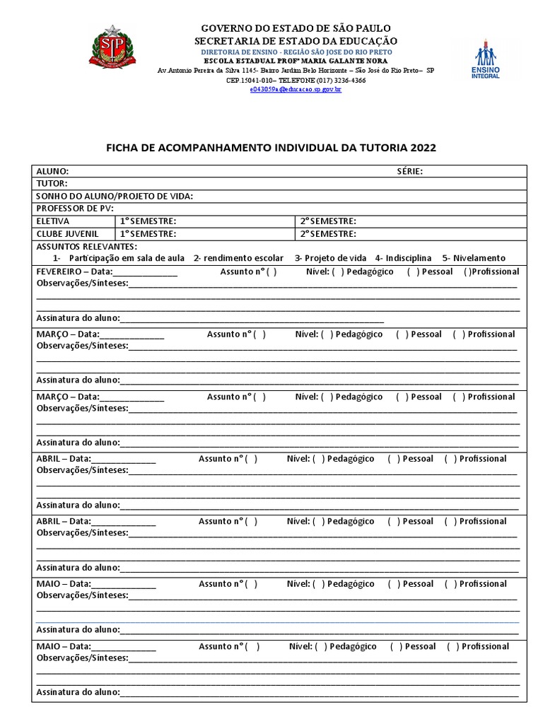 Ficha de Acompanhamento Individual Tutoria | PDF | Pedagogia | Ensino Ficha de Acompanhamento Individual Tutoria | PDF | Pedagogia | Ensino