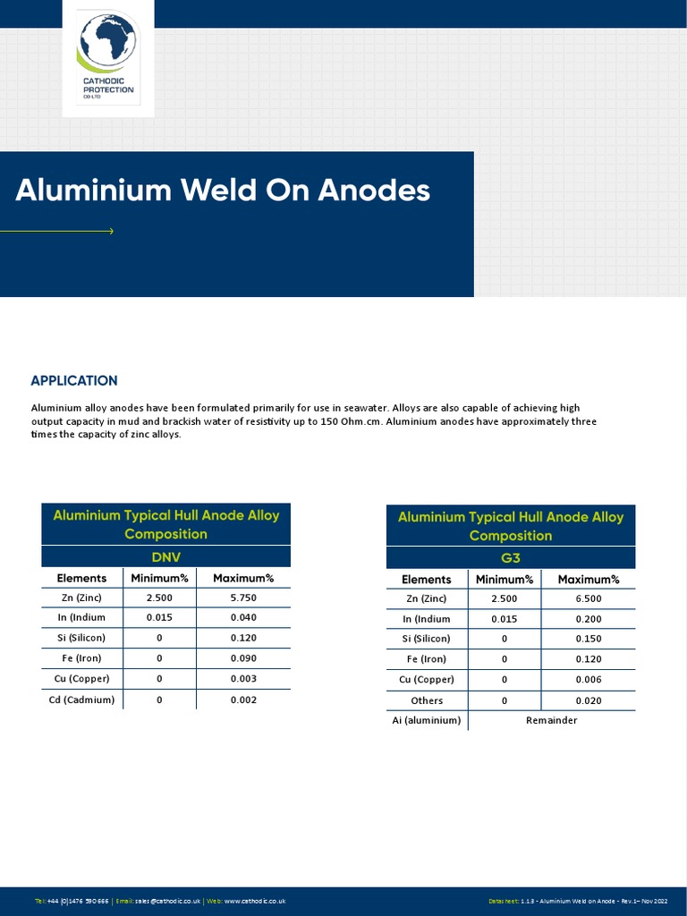 1.1.3 Aluminium Weld On Anode Rev.1 Nov 2022 | PDF | Zinc | Copper