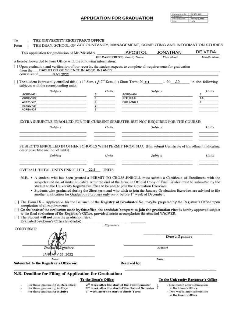 Application For Graduation-Signed | PDF