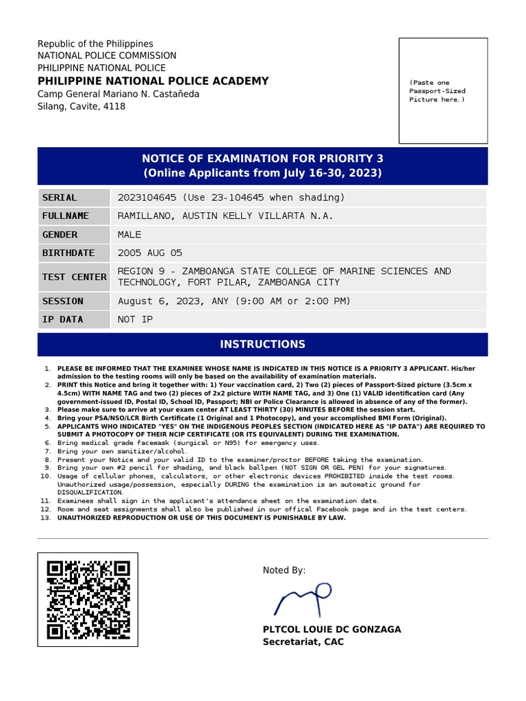 Exam Notice for PNP Applicants | PDF | Identity Document | Government ...
