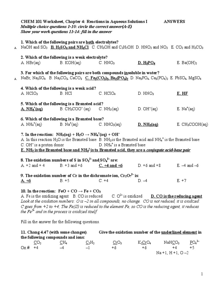 Acid-Base Reactions Worksheet | PDF | Acid | Chemical Reactions