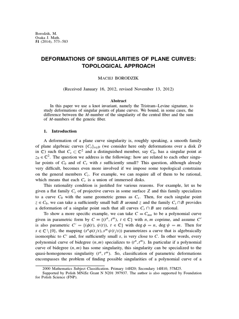 Deformations Of Singularities Of Plane Curves Pdf Teaching Methods And Materials