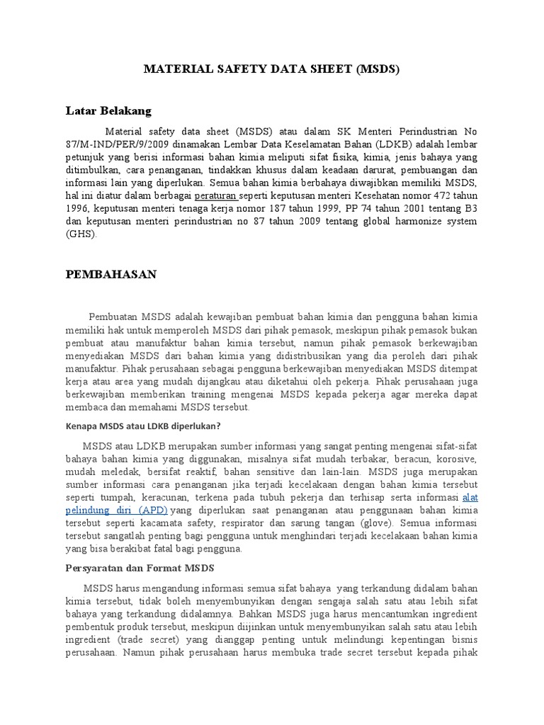 Paper Material Safety Data Sheet | PDF