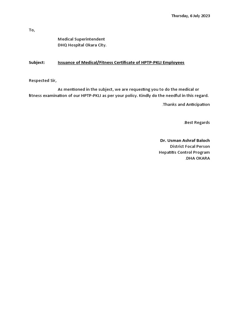 Medical Certificate Application | PDF