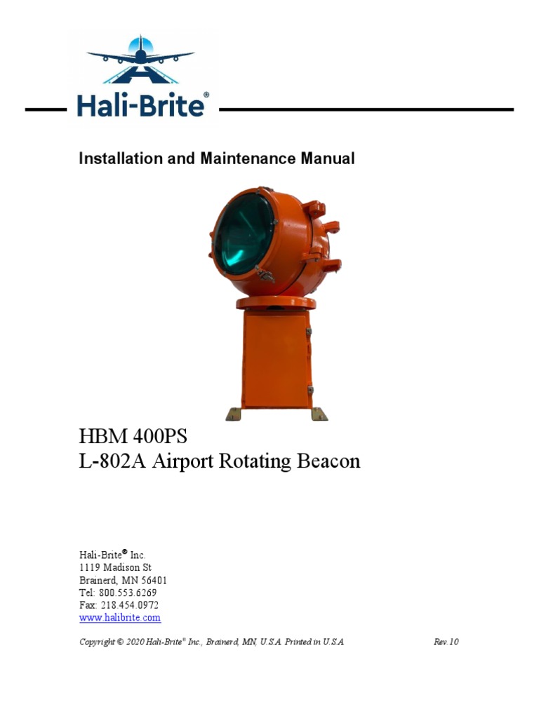HBM 400PS L-802A Airport Rotating Beacon: Installation and Maintenance ...