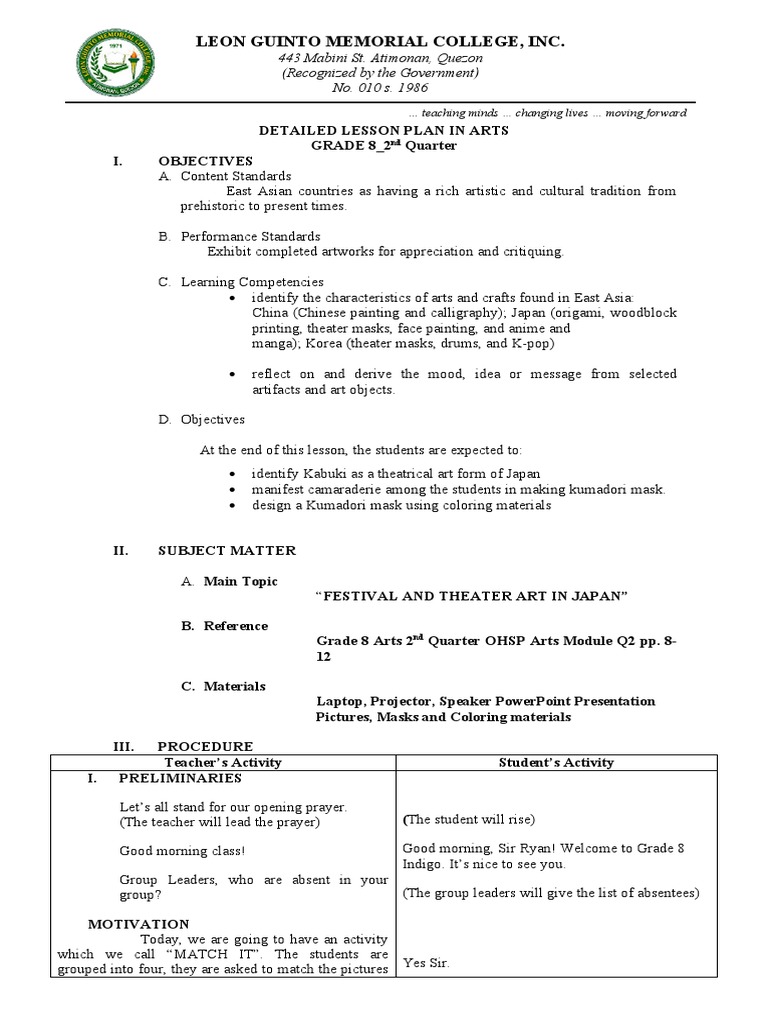 Detailed Lesson Plan Format | PDF | Performing Arts | Entertainment