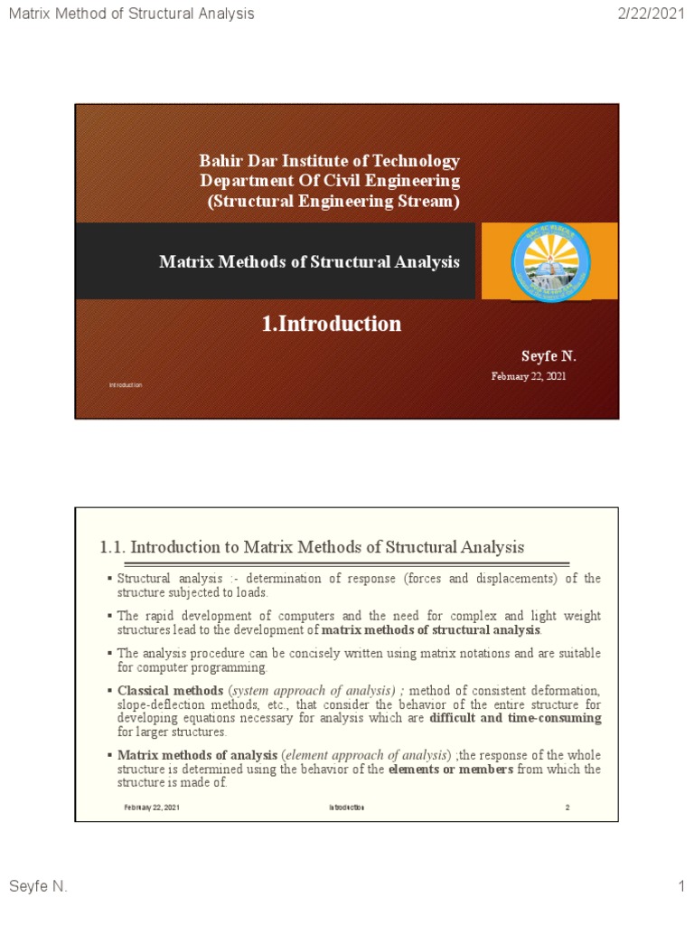1.1.introduction Handout | PDF | Structural Analysis | Truss