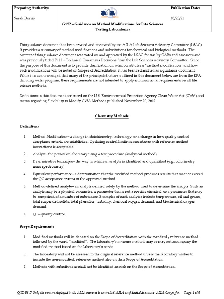 G122 - Guidance On Method Modifications For Life Sciences Testing ...