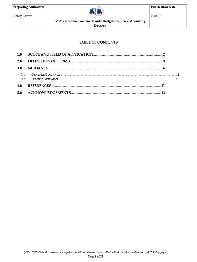 G126 - Guidance On Uncertainty Budgets For Force Measuring Devices-10227-3 | PDF | Calibration ...