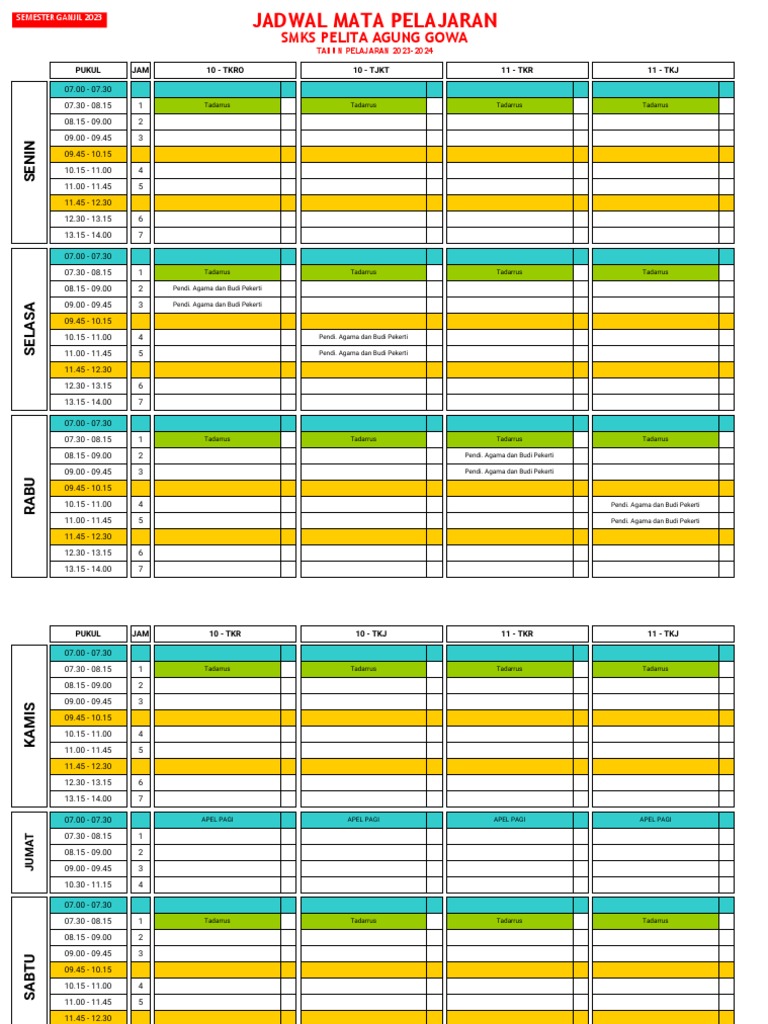 Jadwal Mapel Semester Genap 2023-2024 | PDF