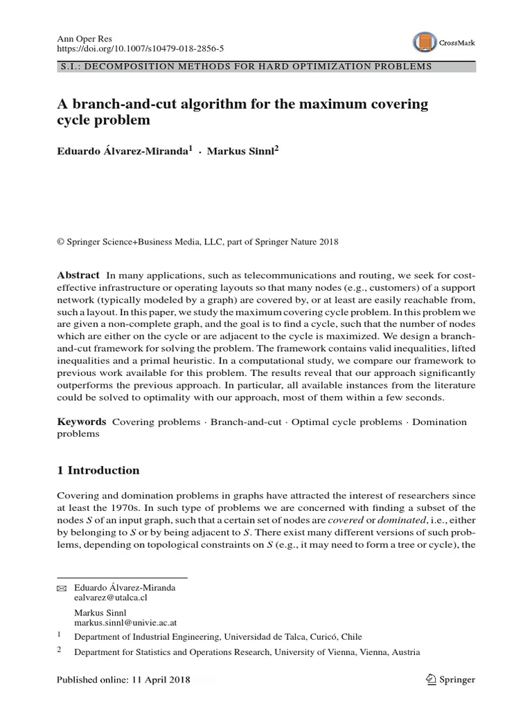 Alvarez 2020 A Branch-And-Cut Algorithm For The Maximum Covering Cycle ... Alvarez 2020 A Branch-And-Cut Algorithm For The Maximum Covering Cycle ...