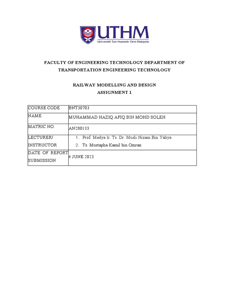 Assignment 1 Modelling - An200133 | PDF | Transport | Land Vehicles