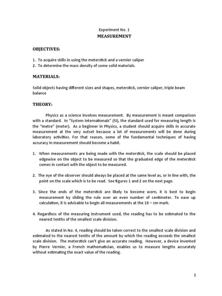 Exp-1 Measurements | PDF | Measurement | Volume