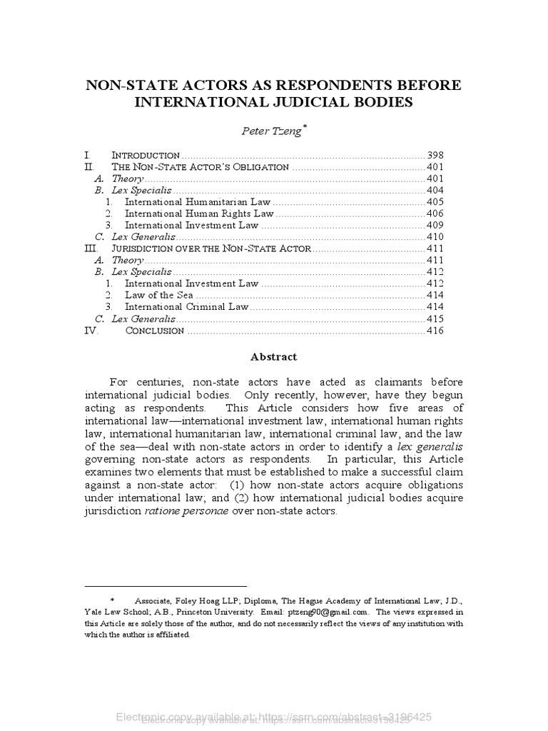Non-State Actors in International Law | PDF | Treaty | International Law
