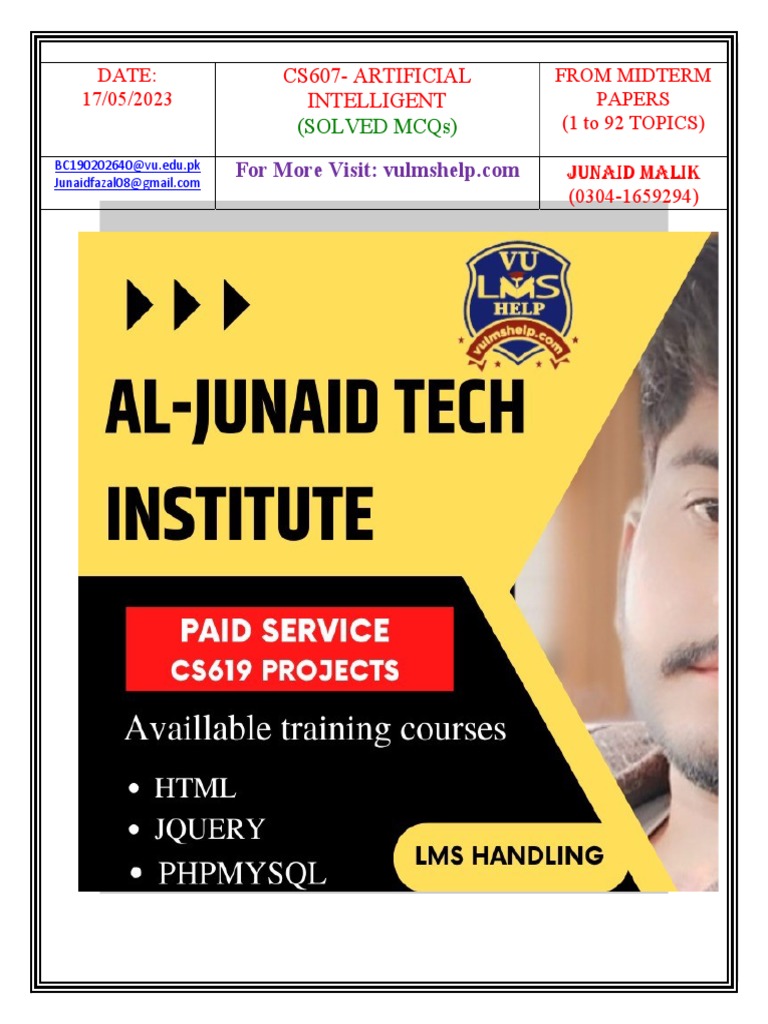 Cs607 Midterm Solved Mcqs by Junaid | PDF | Artificial Intelligence | Intelligence (AI) & Semantics
