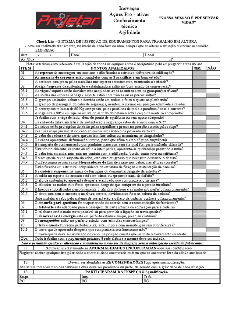 Check List Trabalho Altura 01 | PDF