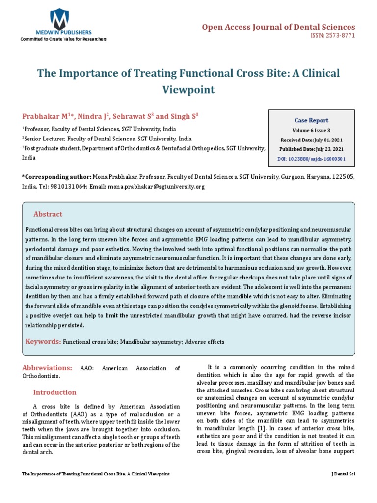 The Importance of Treating Functional Cross Bite A Clinical Viewpoint ...