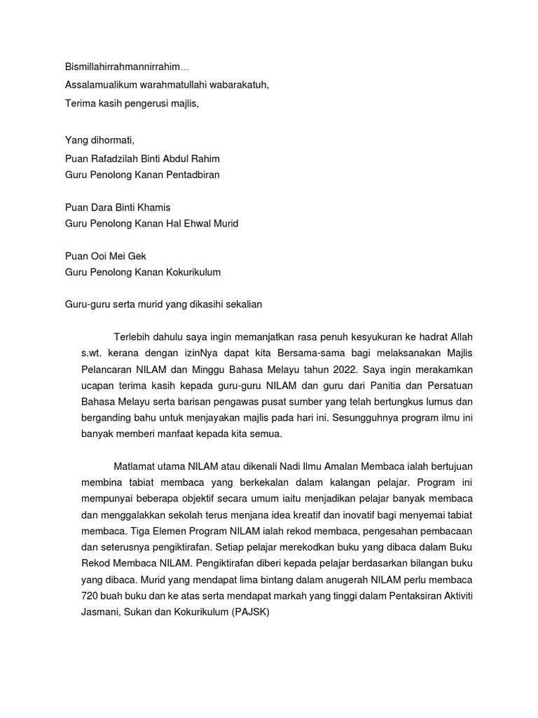 Teks Ucapan Guru Besar Sempena NILAM | PDF