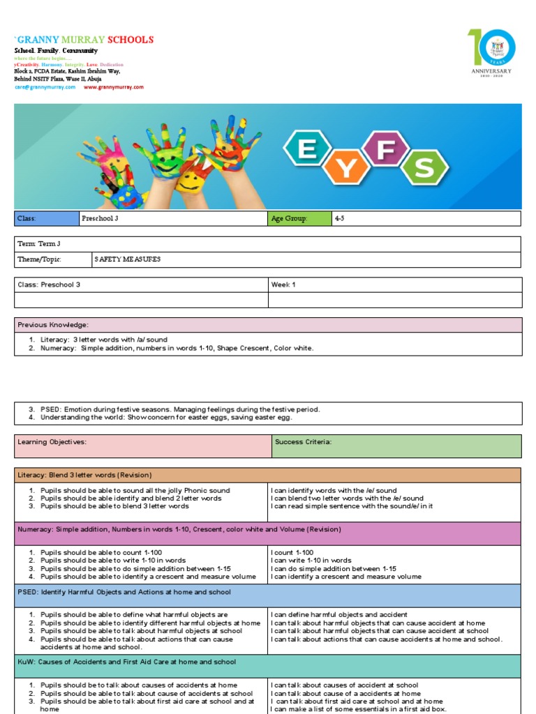 Preschool3 Week 1 Term 3 - Lesson Plan | PDF | Phonics | Cognitive Science