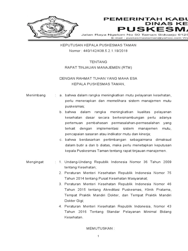 SK Rapat Tinjauan Manajemen (RTM) | PDF