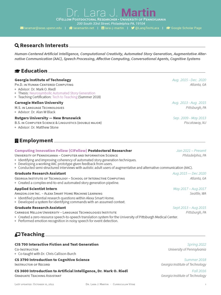 Lara Martin CV | PDF