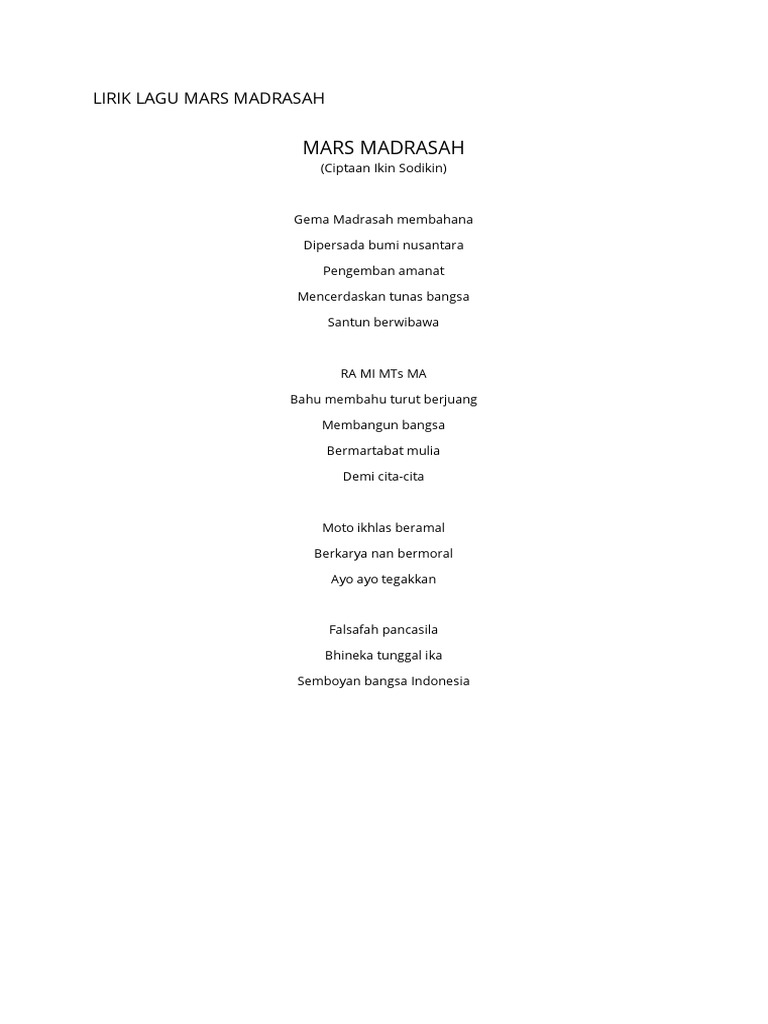 Lirik Mars dan Hymne Madrasah | PDF