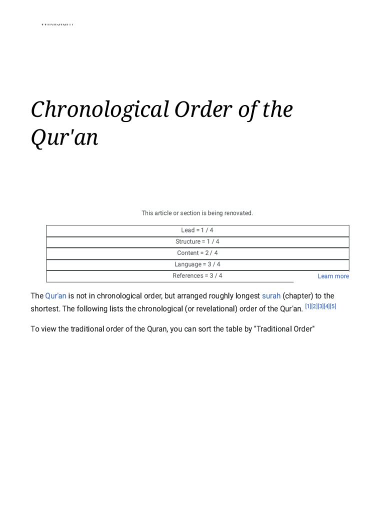Chronological Order of The Qur'an - WikiIslam | PDF | Surah | Medieval ...