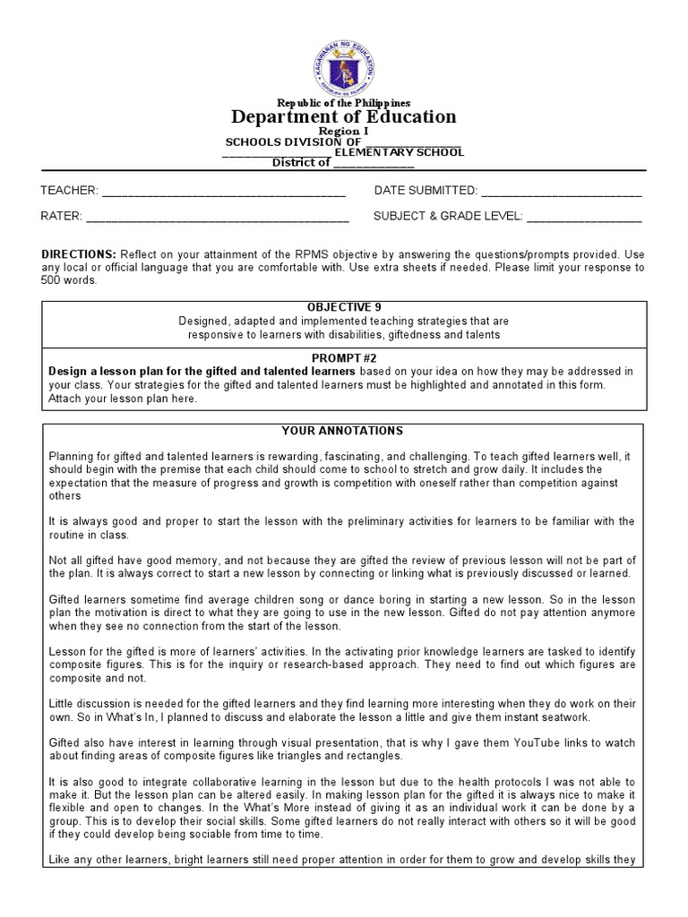 TRF Objective 9 - Prompt2 | PDF | Area | Learning