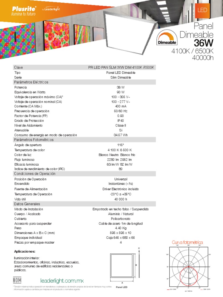 Ficha LED Pan Slim 36W Dimeable | PDF | Diodo emisor de luz | Cantidad